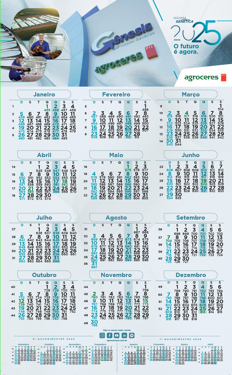 Calendário Técnico Agroceres PIC 2025 – Genética de Suínos – Agroceres PIC